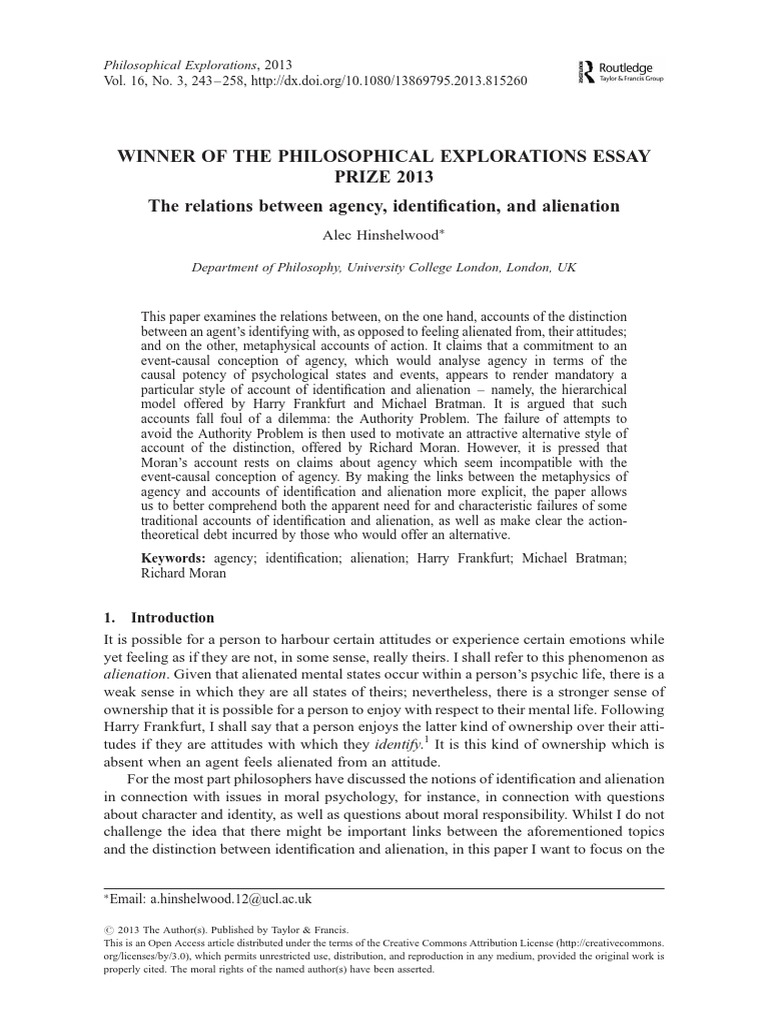 Agency Alienation and Identification | PDF | Social Alienation ...