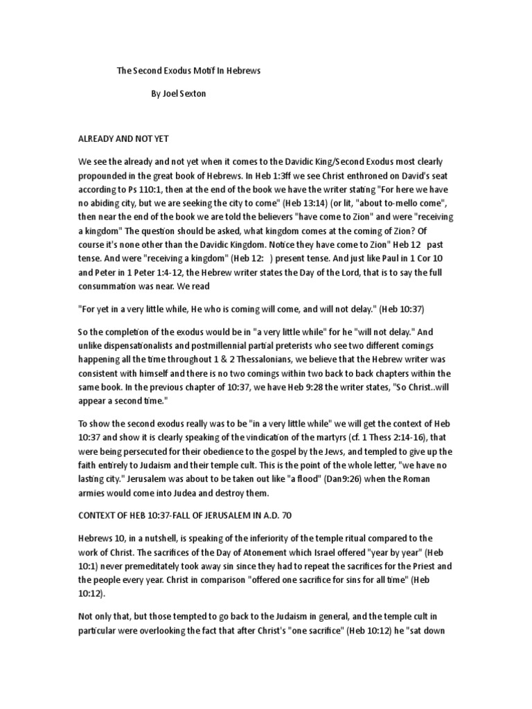 The Second Exodus Motif in Hebrews | PDF | Book Of Deuteronomy | Gospel ...