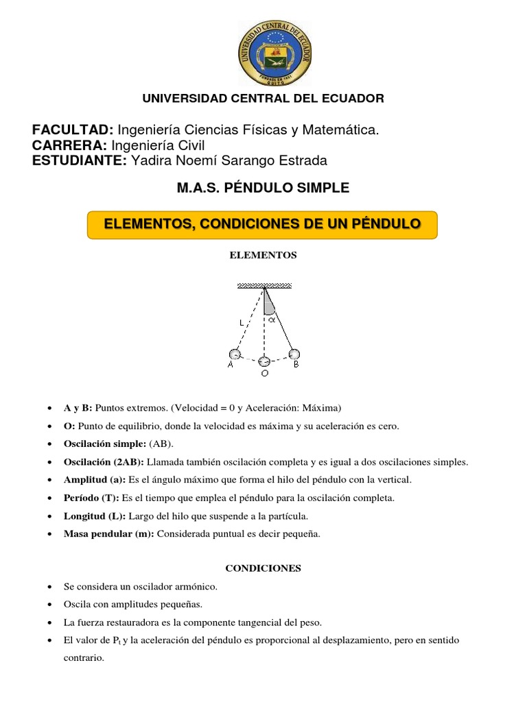 M.A.S. Péndulo Simple | PDF | Péndulo | Oscilación