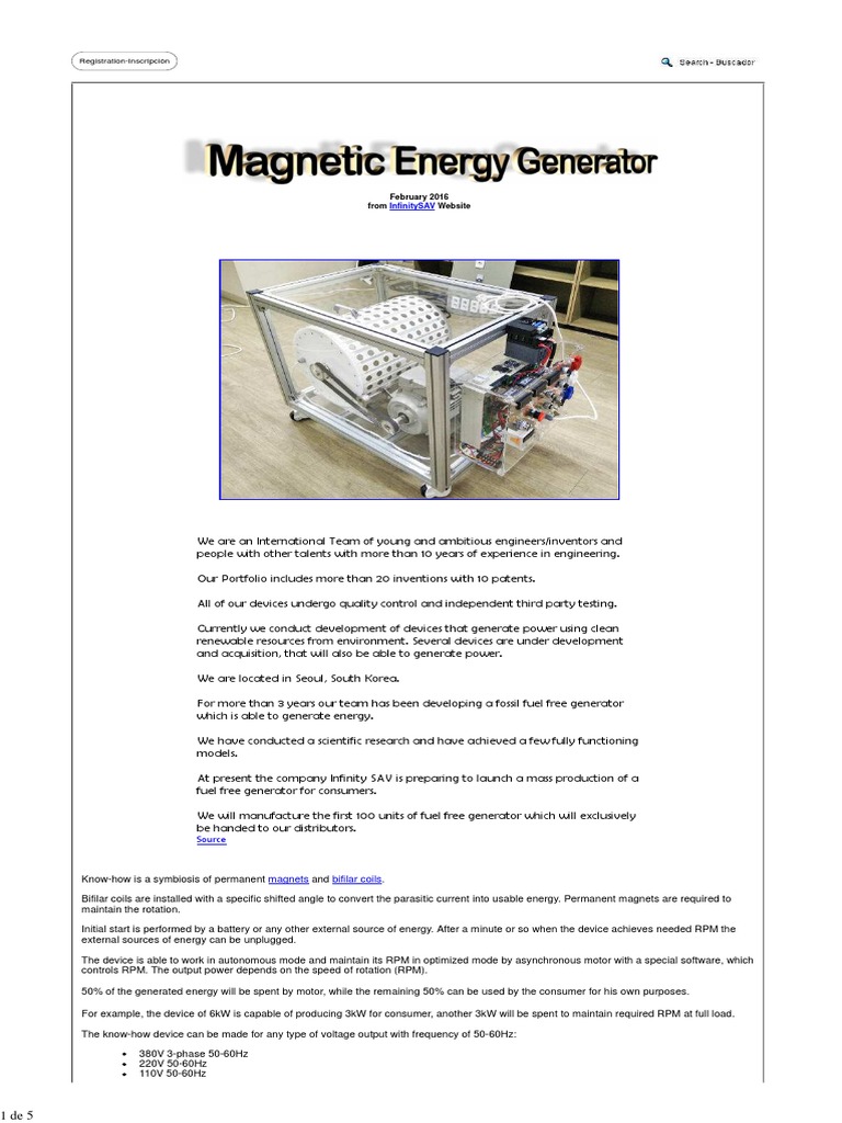 Fuel-Free Magnetic Energy Generator | PDF | Electric Generator ...