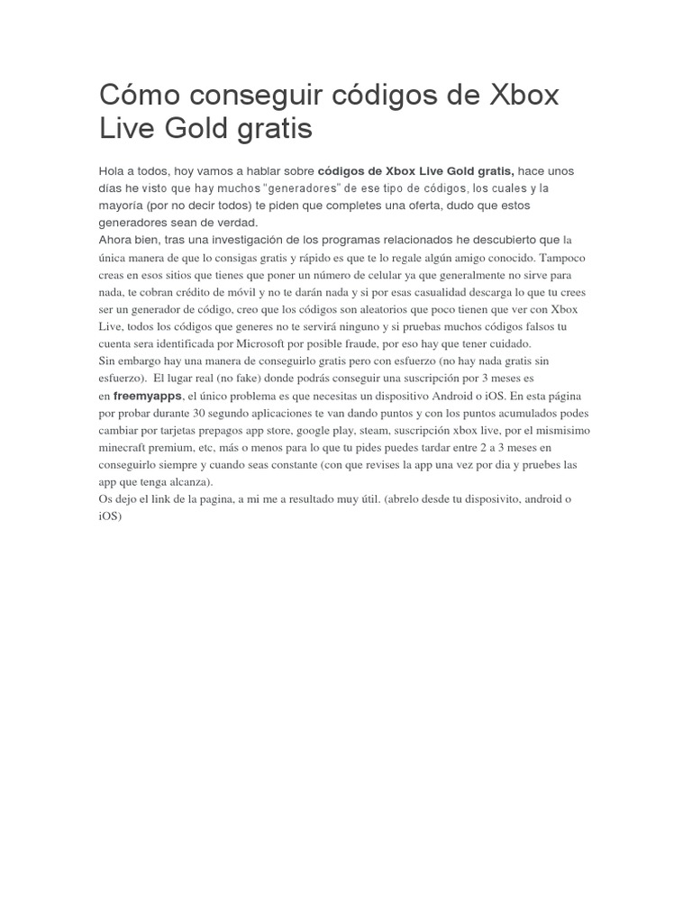 Cómo Conseguir Códigos de Xbox Live Gold Gratis | PDF