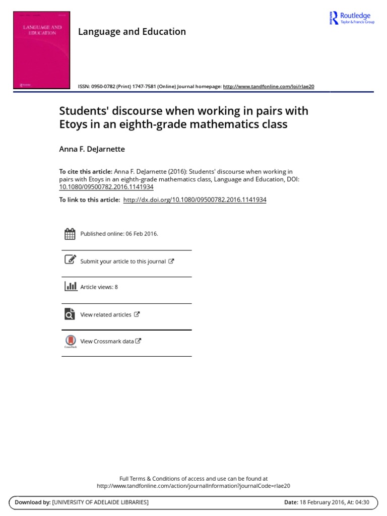 Student Discourse in Mathematics 2016 | PDF | Grammar | Cognition