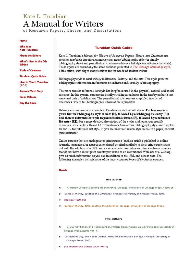 A Manual For Writers: Kate L. Turabian | PDF | A Manual For Writers Of ...