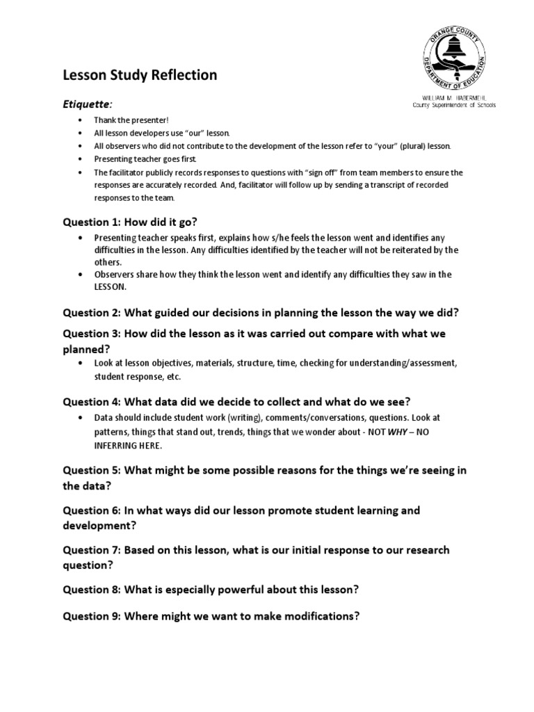Lesson Study Reflection | PDF