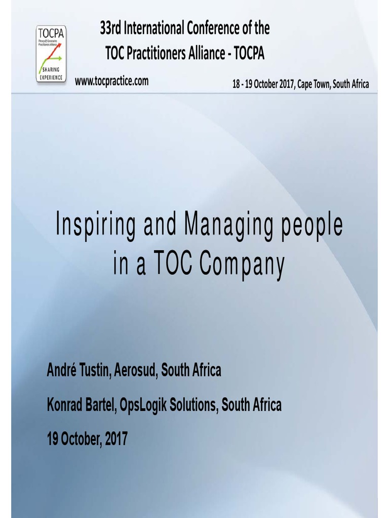Inspiring and Managing People in A TOC Company | PDF | Regulatory ...