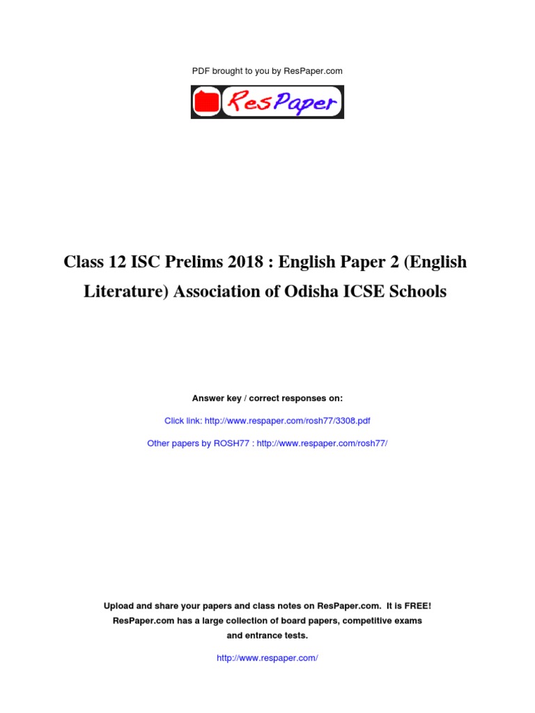 ISC Class 12 English Paper 2 Answers | PDF