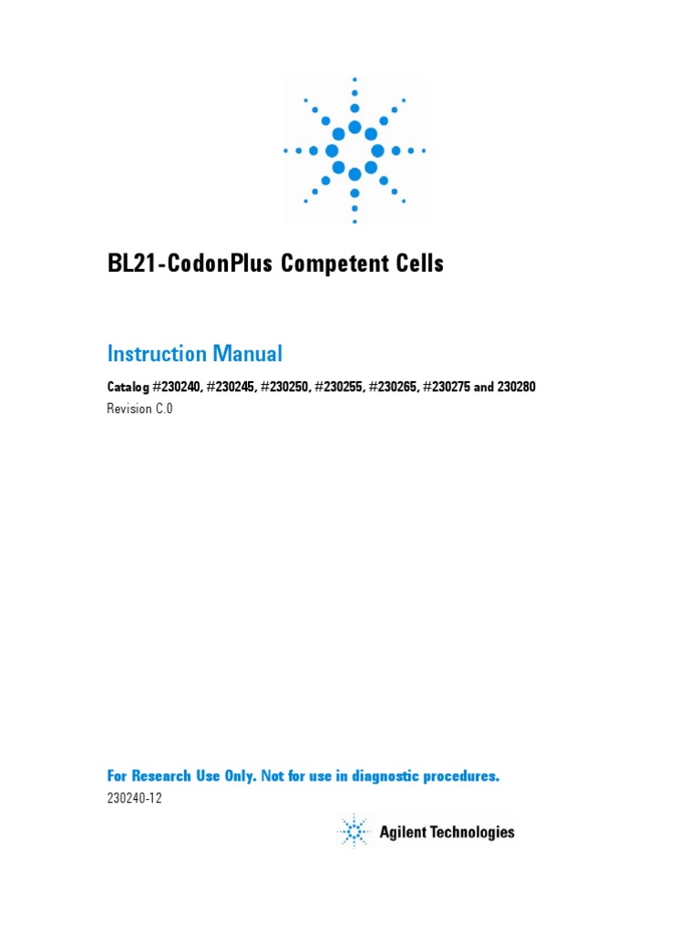 Bl21-Codonplus Competent Cells: Instruction Manual | PDF ...