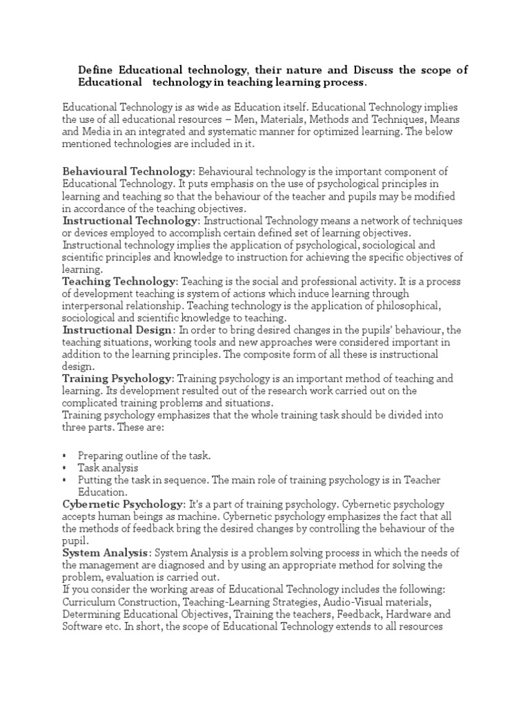 Define Educational Technology | PDF | Educational Technology | Psychology