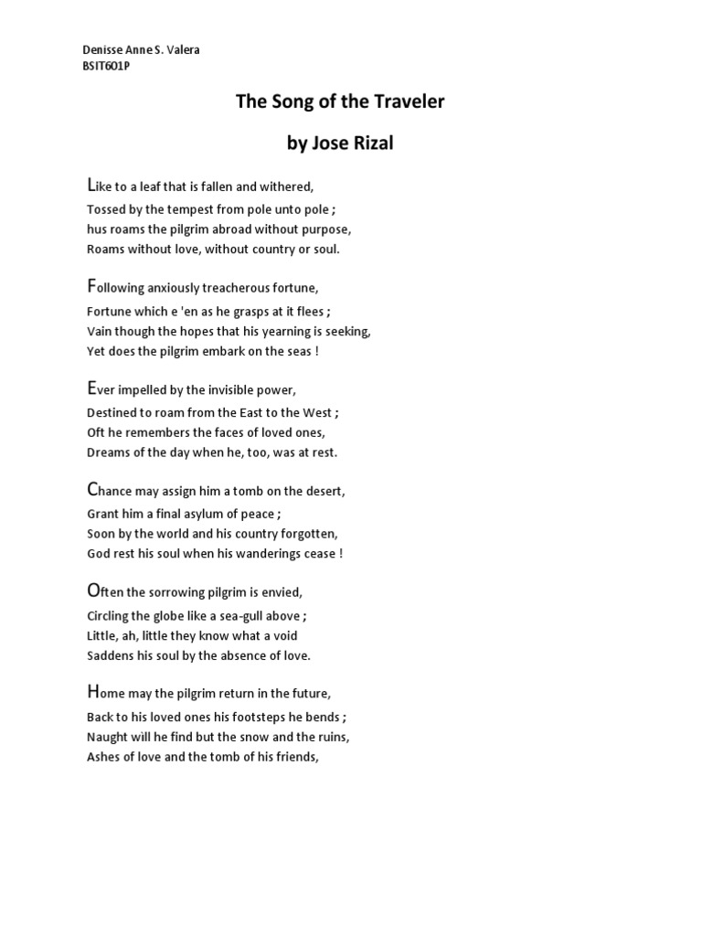 The Song of the Traveler Poem | PDF