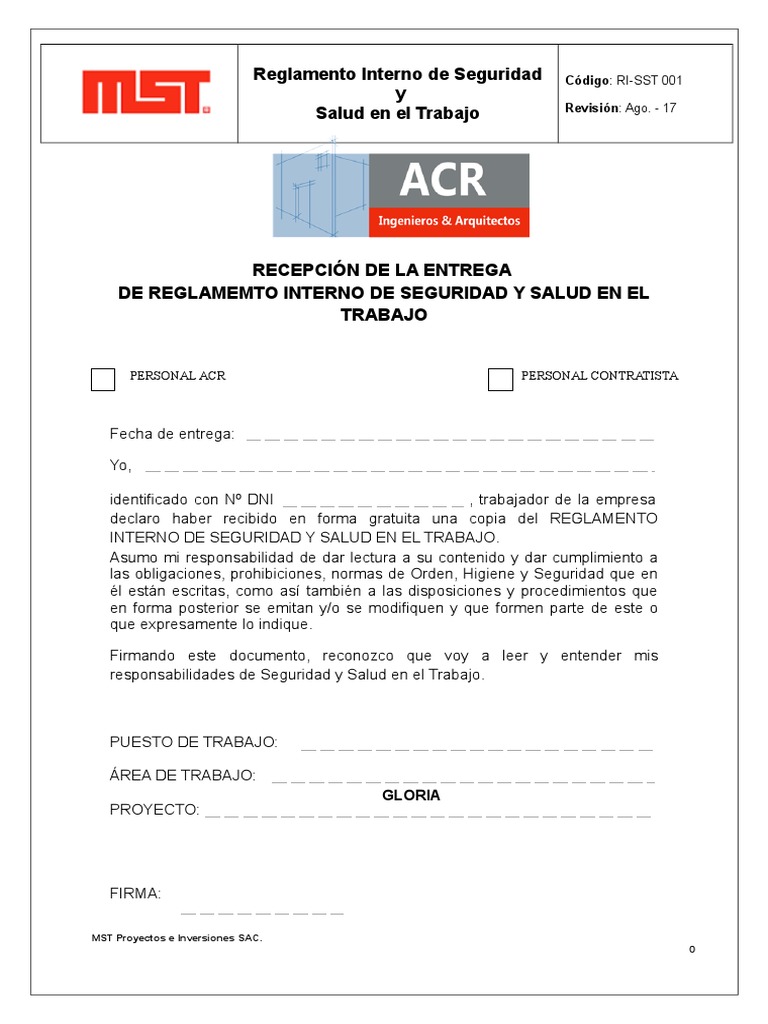 Cargo de Entrega de Reglamento Interno | PDF