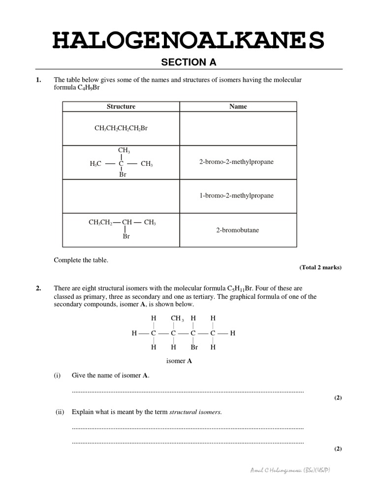 Halogenoalkanes Test | PDF | Chemical Reactions | Molecules