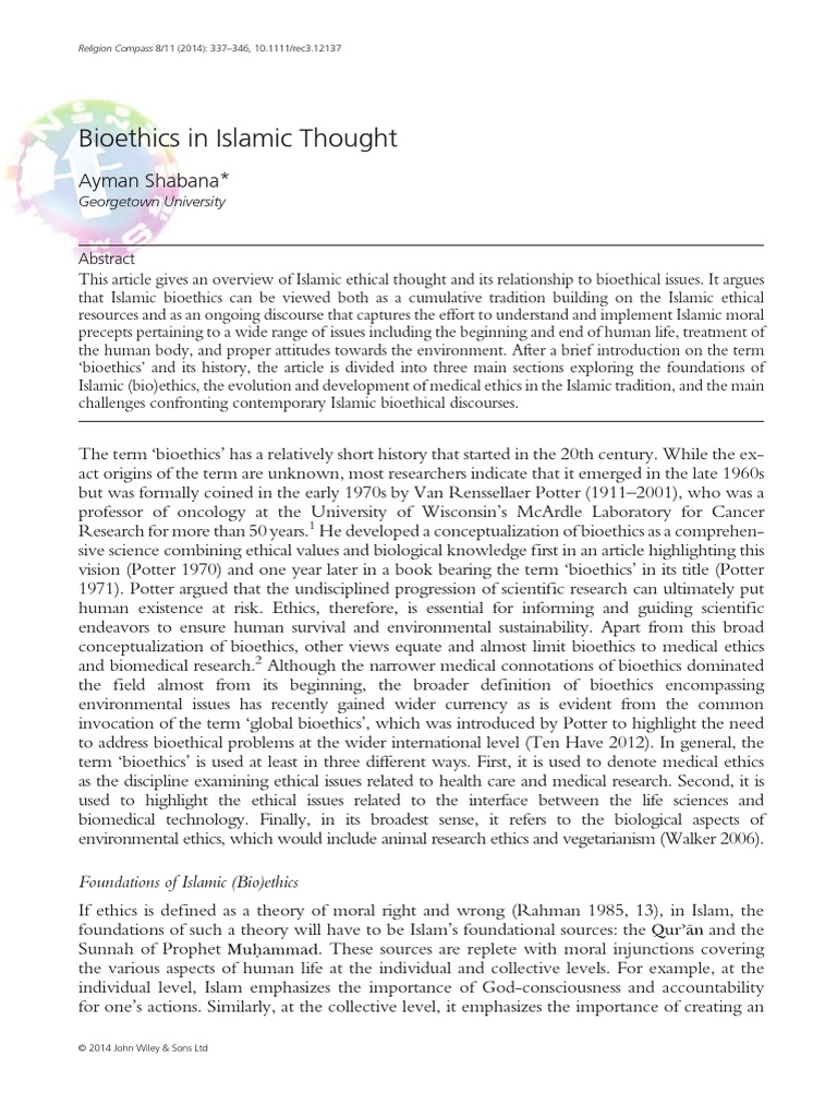 Bioethics in Islamic Thought PDF | PDF | Bioethics | Spirituality