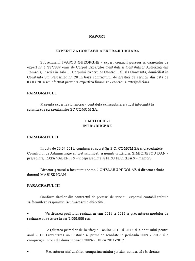 RAPORT Expertiza Contabila Extrajudiciara COMCM SA