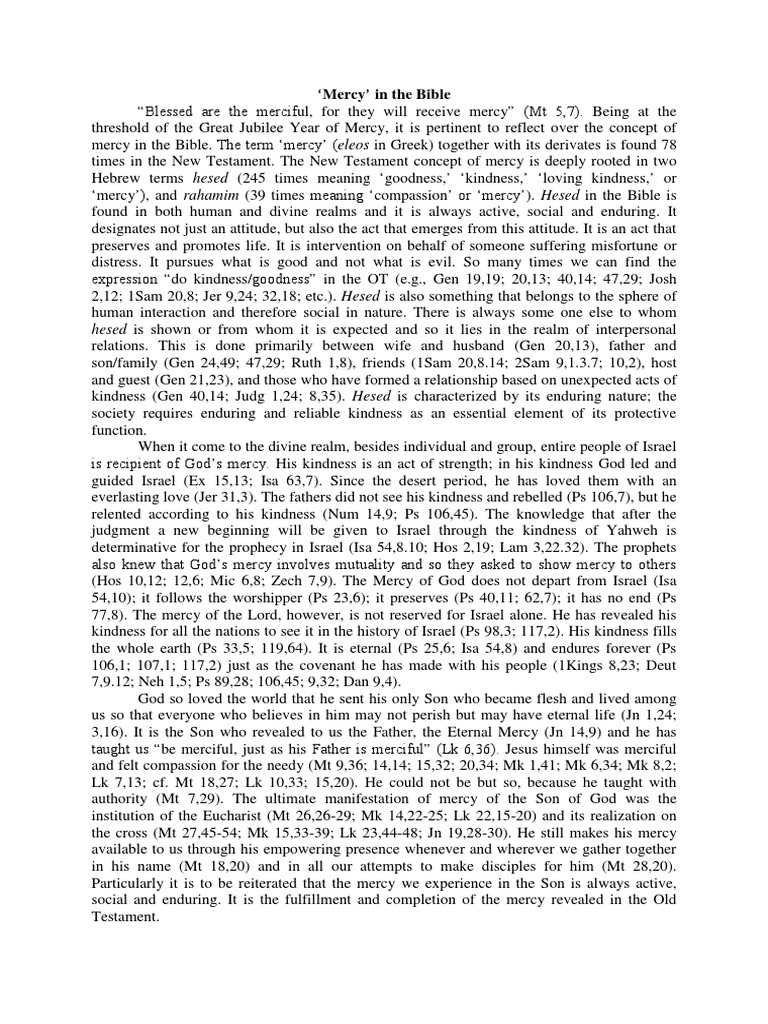 A Biblical Exploration of Mercy: Tracing the Concept through Key Hebrew ...