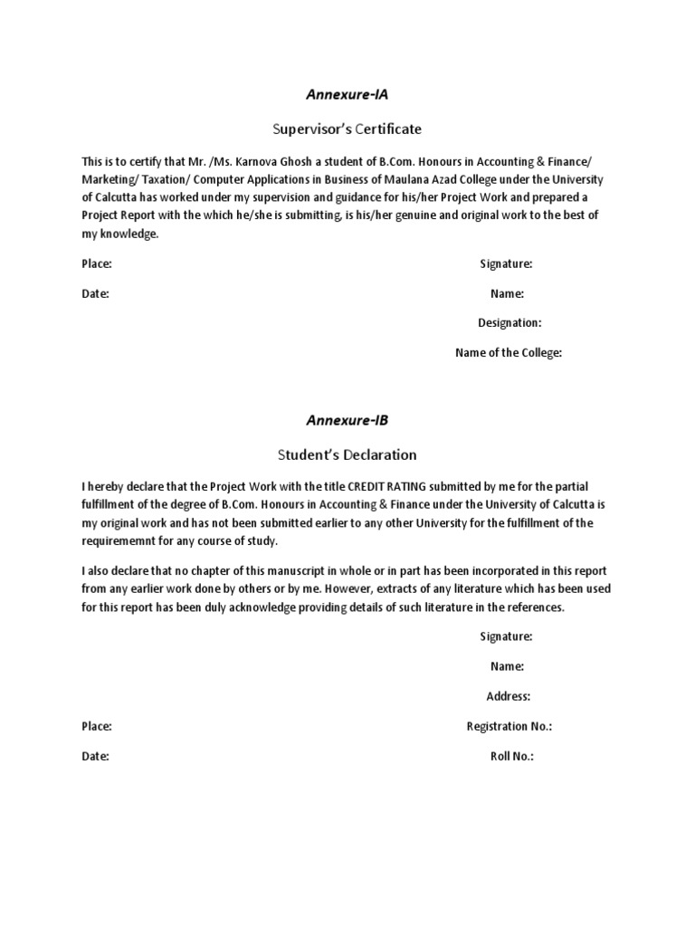 Supervisor's Certificate: Annexure-IA | PDF