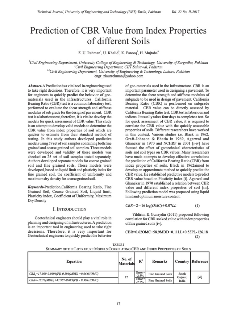 Prediction of CBR Value from Index Properties of Soils | PDF | Correlation And Dependence ...