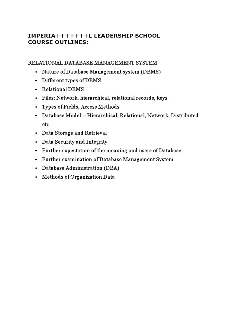 Imperia+++++++L Leadership School Course Outlines | PDF | Databases ...