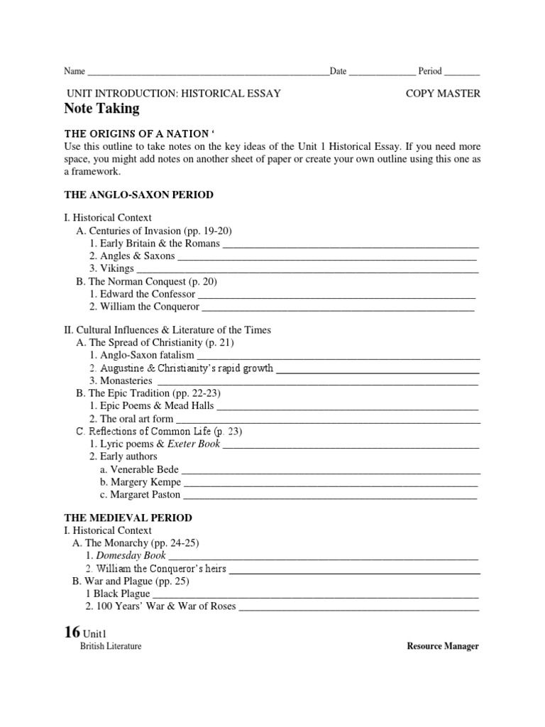 BR Unit 1 Introduction Outline | PDF | British Literature | Anglo Saxons