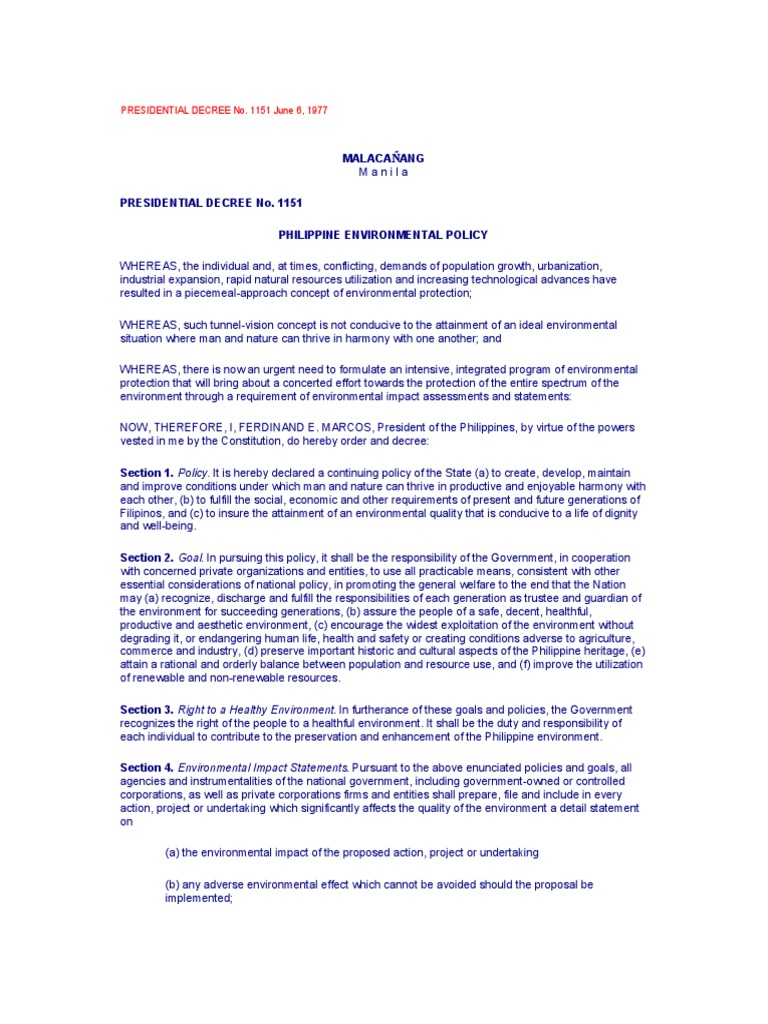 PD 1151 | PDF | Environmental Impact Assessment | Resource