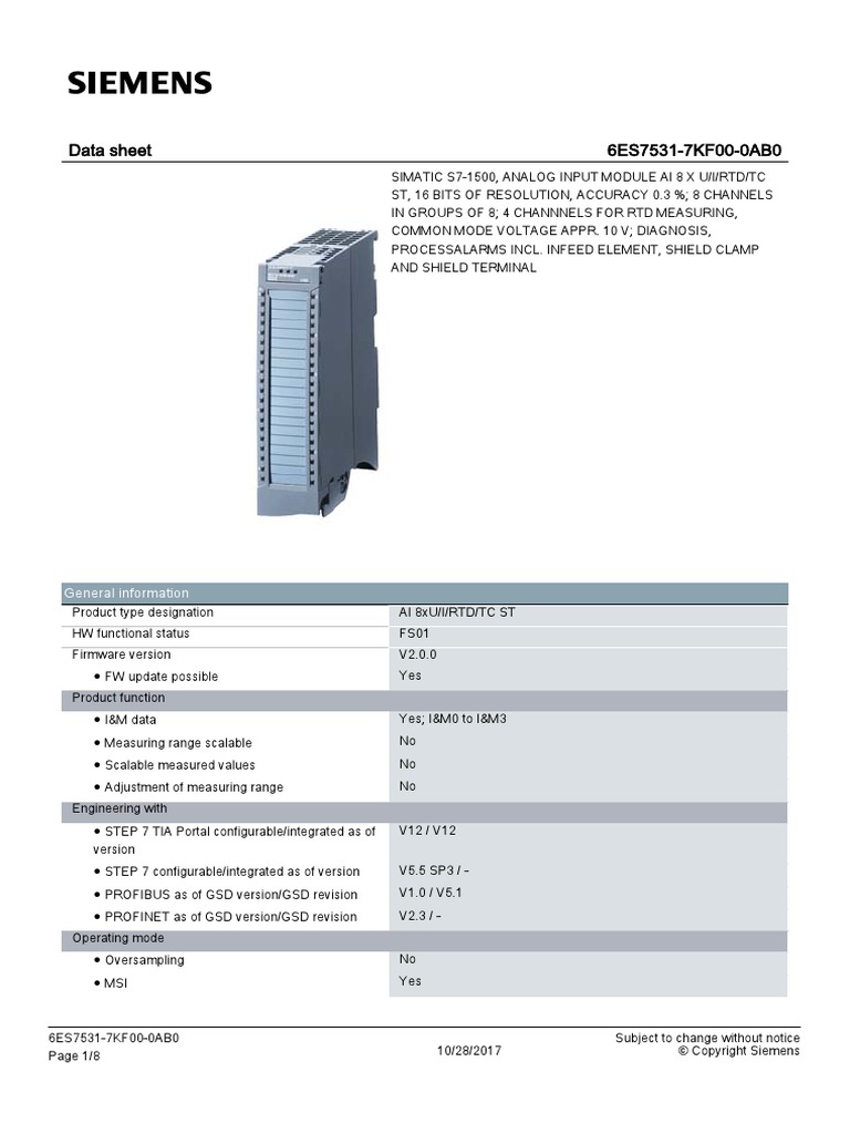 6ES75317KF000AB0 Datasheet en | PDF | Electrical Resistance And ...