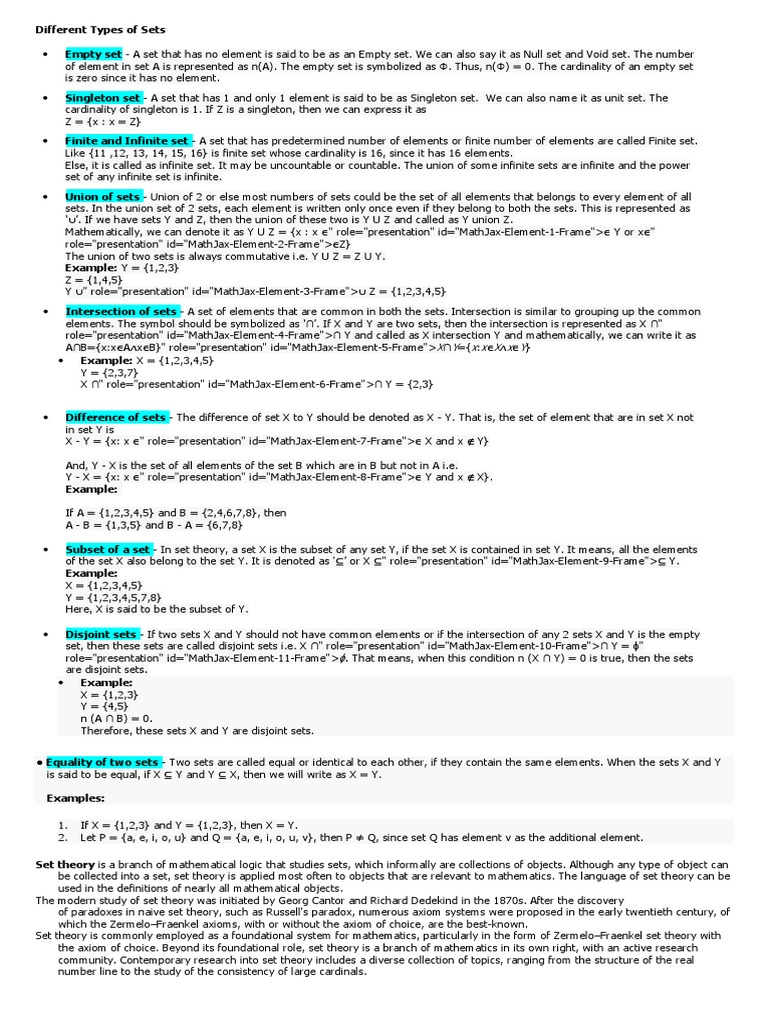 Types of Sets | PDF | Set (Mathematics) | Logic