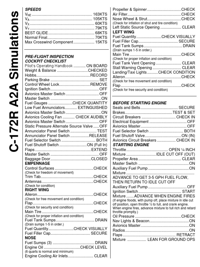 A2a 172r Checklist Pdf Pdf Flap Aeronautics Throttle