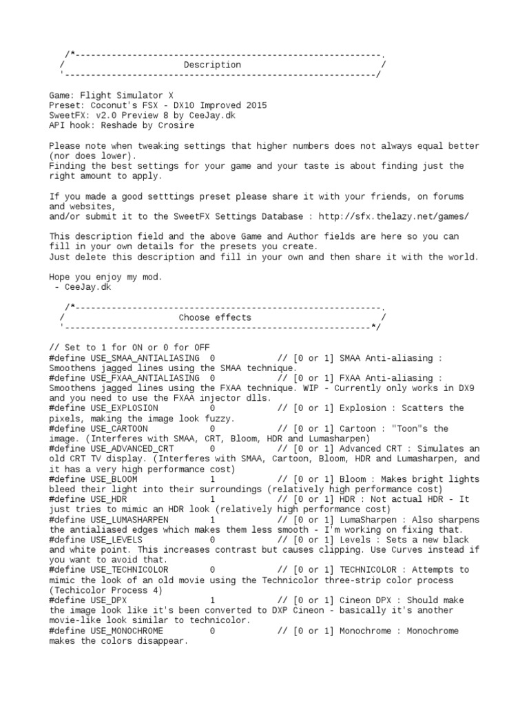 SweetFX - Settings - Flight Simulator X - Coconut's FSX - DX10 Improved ...