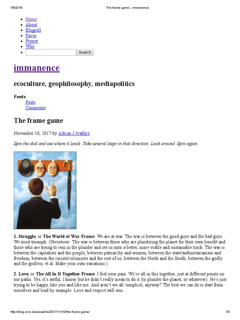 The Frame Game Immanence | PDF