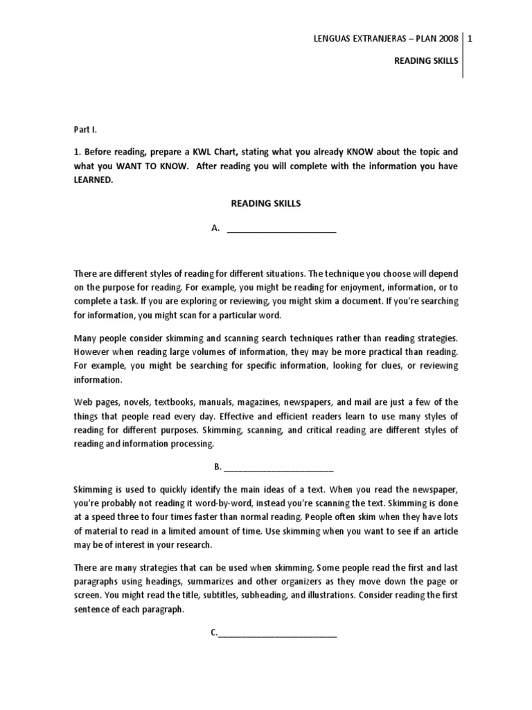 Skimming and Scanning (Activities Included) | PDF | Speed Reading ...