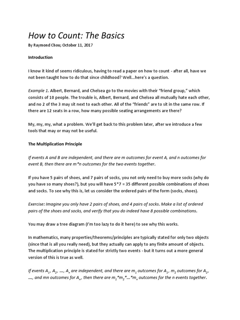 Understanding the Fundamentals of Counting: An Introduction to Permutations, Combinations, and ...