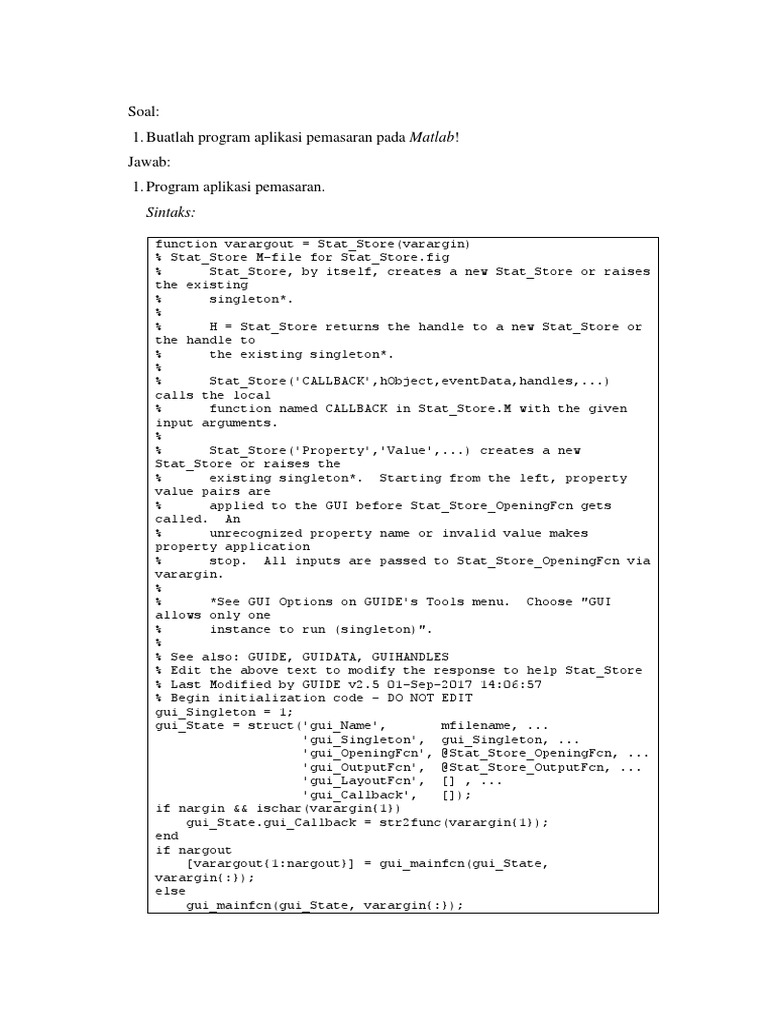 Soal: 1. Buatlah Program Aplikasi Pemasaran Pada Matlab! Jawab: 1. Program Aplikasi Pemasaran ...