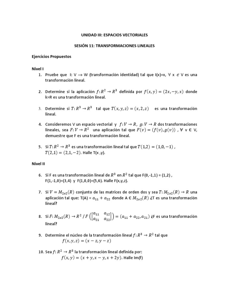 Ejercicios de Transformaciones Lineales | PDF | Mapa lineal | Relaciones matematicas