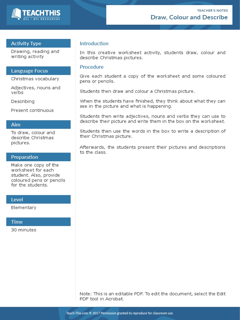 Draw Colour and Describe | PDF | English As A Second Or Foreign ...