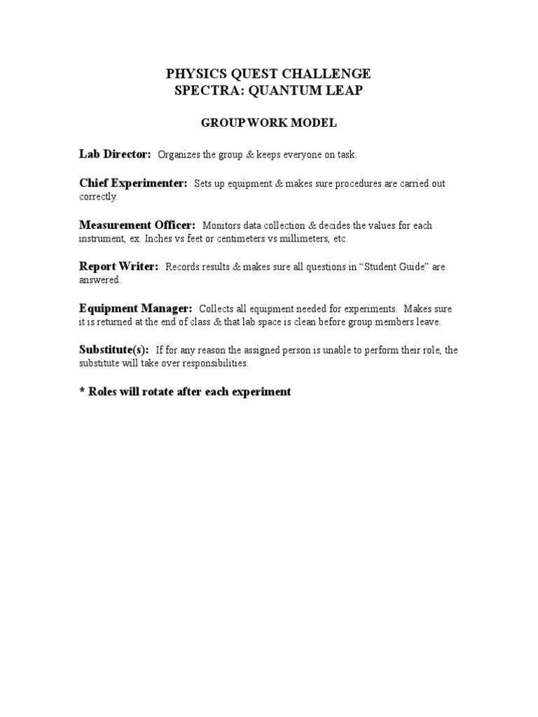 PHYSICS QUEST Roles | PDF