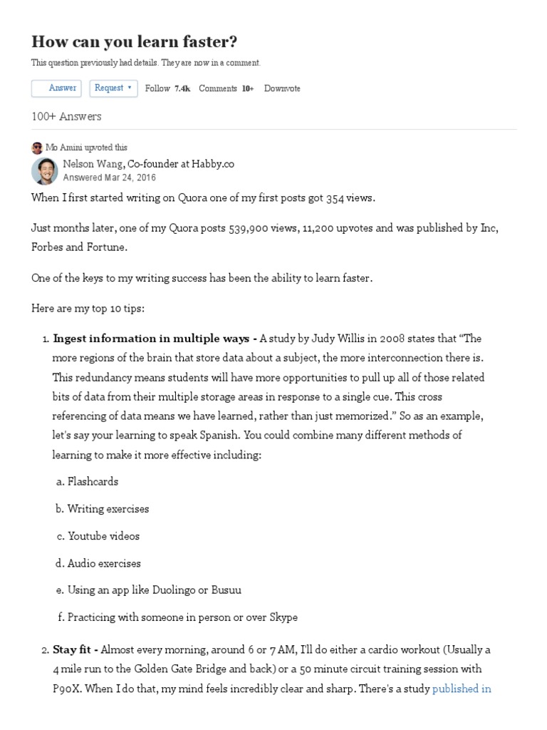 How Can You Learn Faster - Quora | PDF | Memory | Reading Comprehension How Can You Learn Faster - Quora | PDF | Memory | Reading Comprehension