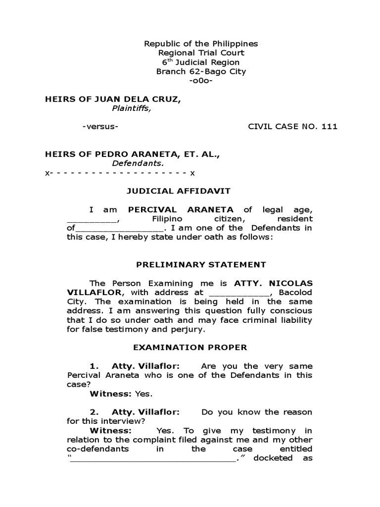 Judicial Affidavit - Sample | Complaint | Perjury