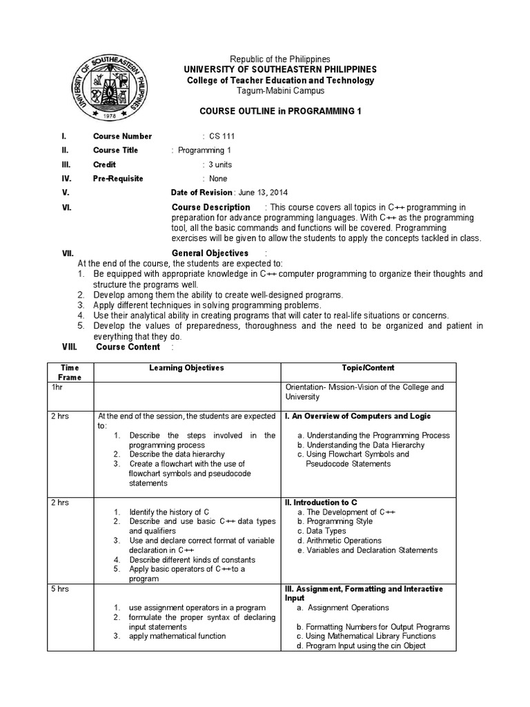 CS 111 (Programming 1) | PDF | Array Data Type | C++