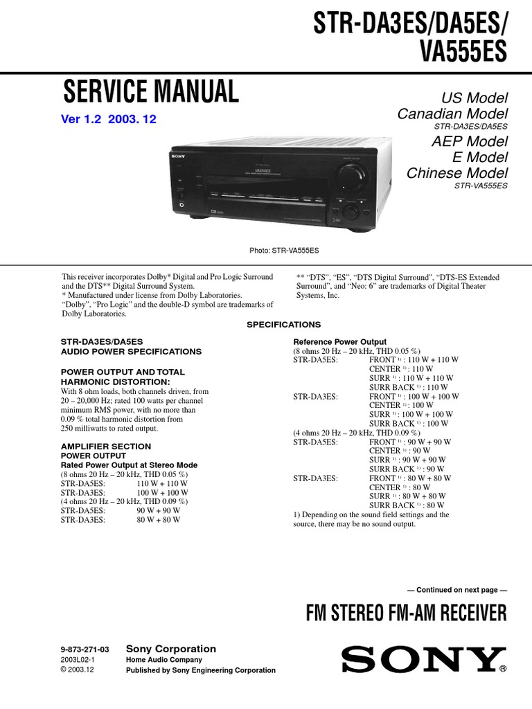 STR-VA555 DA3ES DA5ES v1.2 | PDF | Electronics | Electrical Engineering