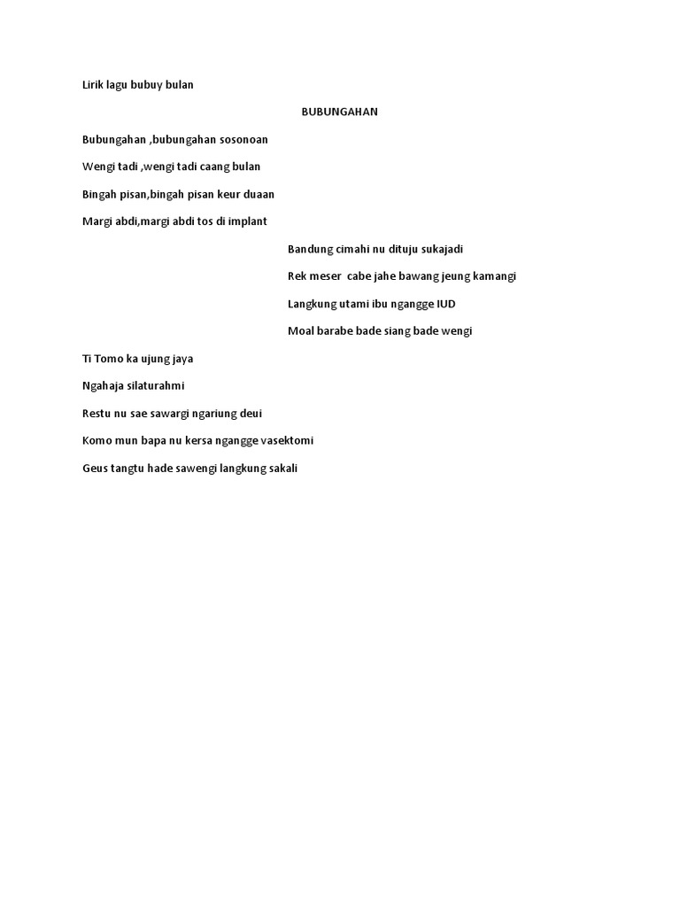 Lirik Lagu Bubuy Bulan | PDF