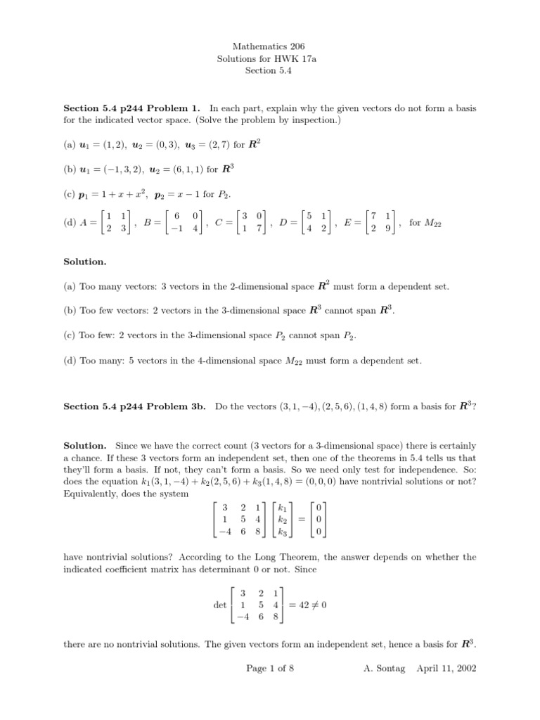 Homework | PDF | Basis (Linear Algebra) | Matrix (Mathematics)