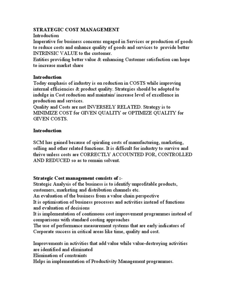Strategic Cost Management Overview | PDF | Strategic Management | Value ...