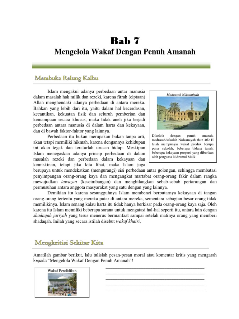 Bab 7 Pengelolaan Wakaf | PDF | Pengelolaan Keuangan & Uang