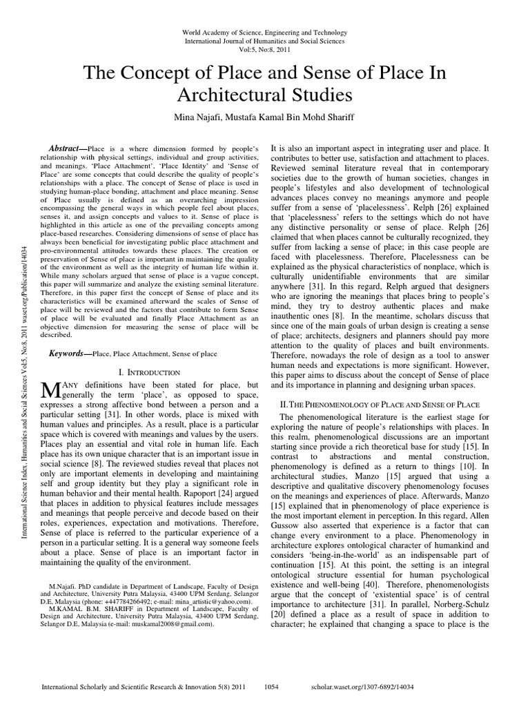 The Concept of Place and Sense of Place in Architectural Studies | PDF ...