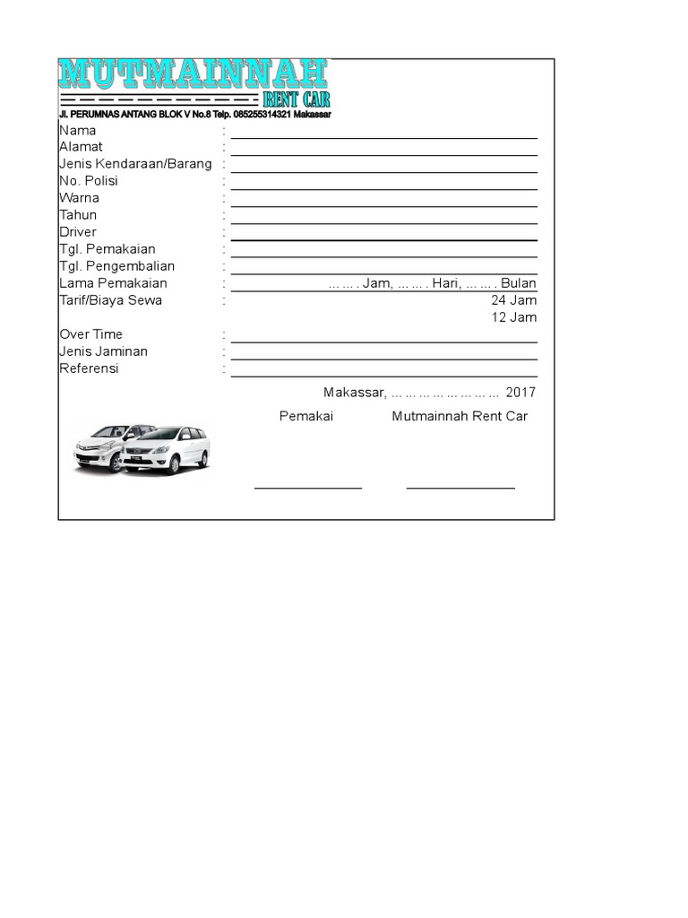 Nota Sewa Mobil | PDF