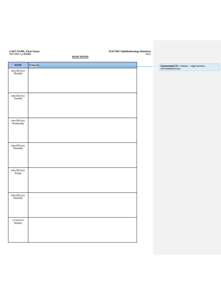 LAST NAME, First Name YL8 TMC Ophthalmology Rotation Soap Notes | PDF