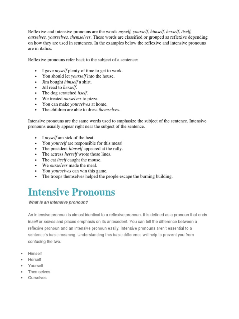 Reflexive and Intensive Pronouns | PDF | Pronoun | Grammatical Number