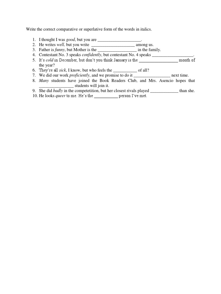 Comparative and Superlative Exercises | PDF | Nature
