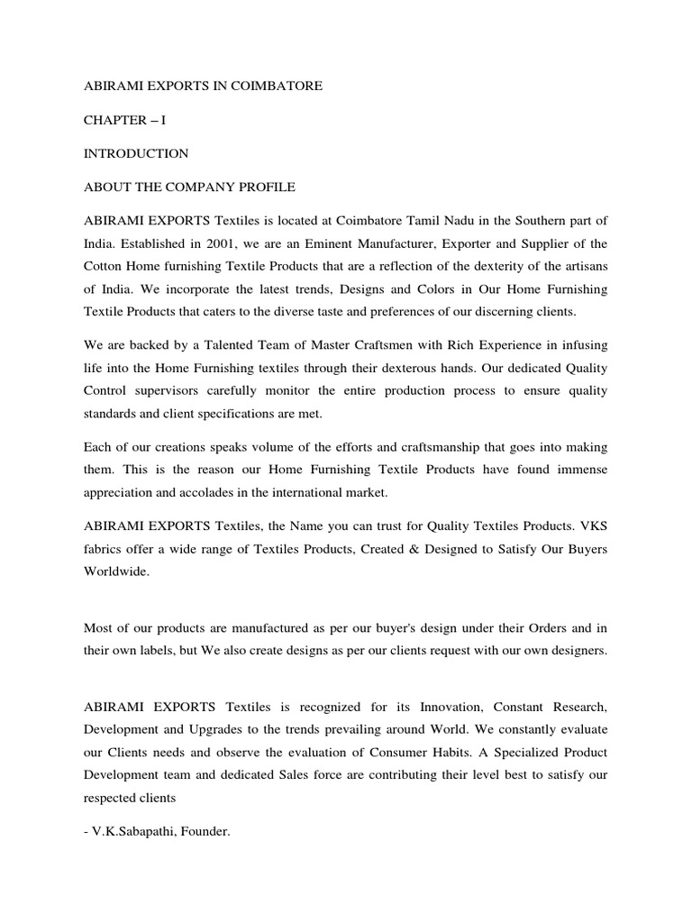 Abirami Exports: Quality Cotton Textiles | PDF | Textiles | Clothing