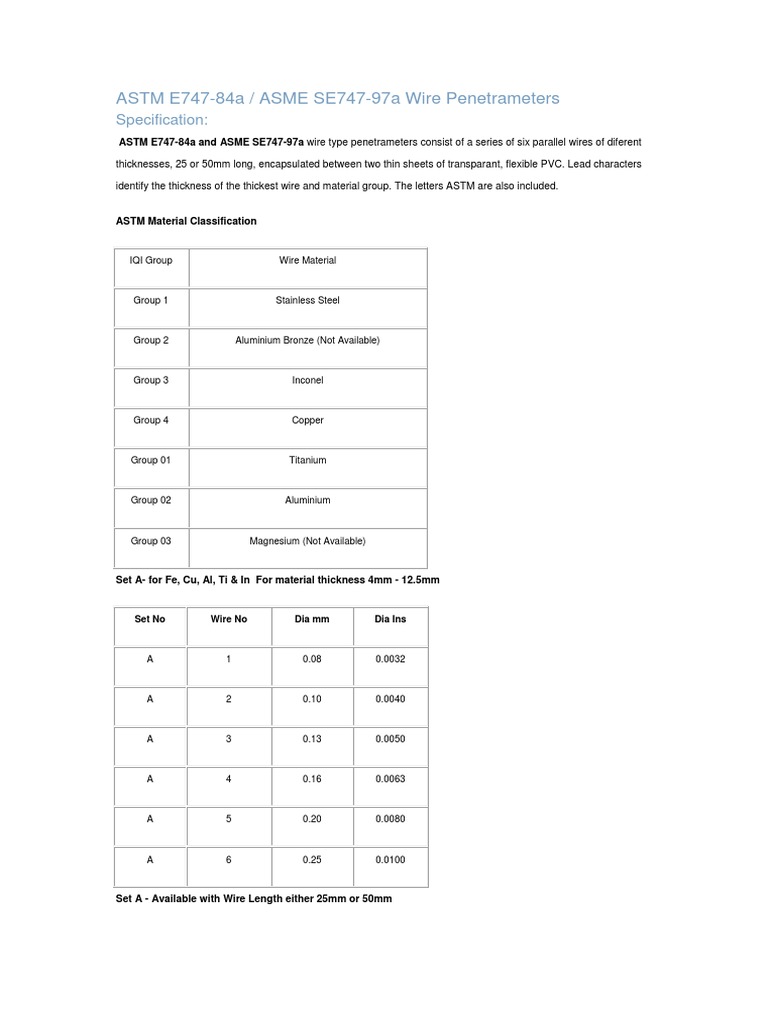 Astm E747 | PDF | Titanium | Wire