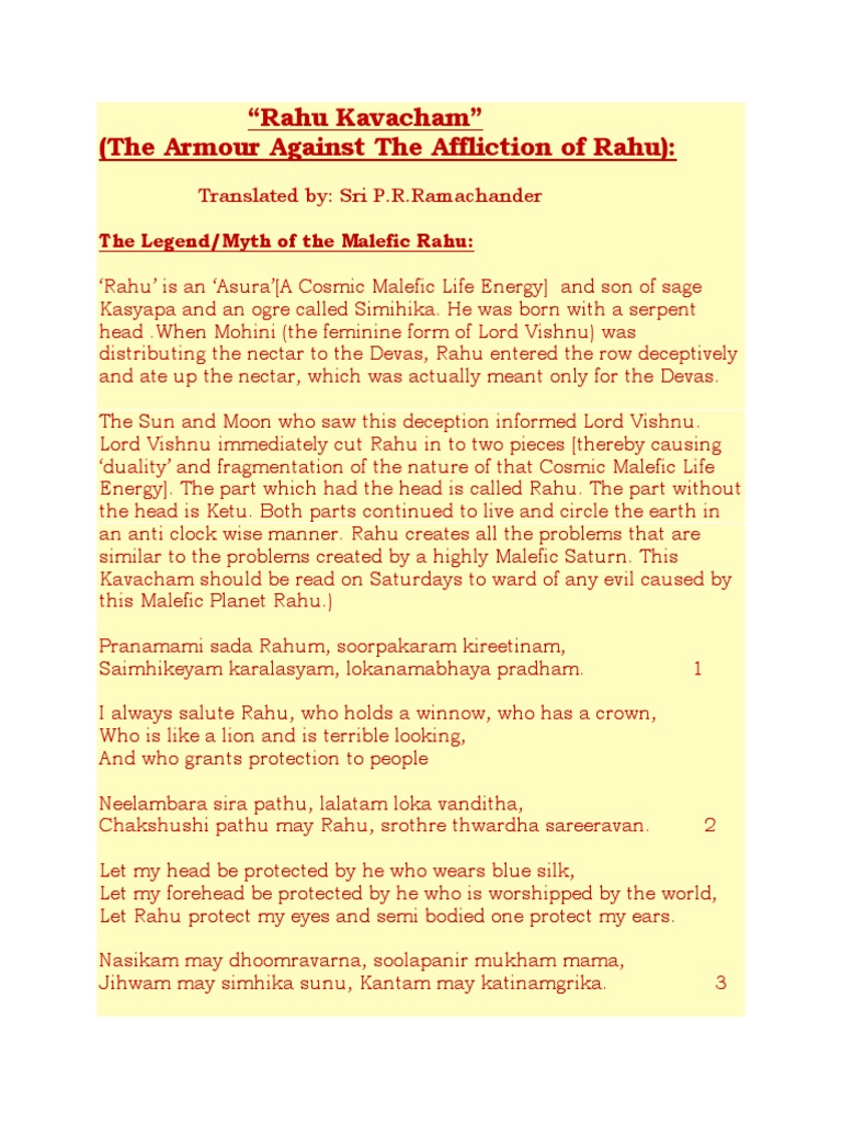 Rahu Kavacha Stotram (English) | PDF | Hindu Iconography | Asian Mythology